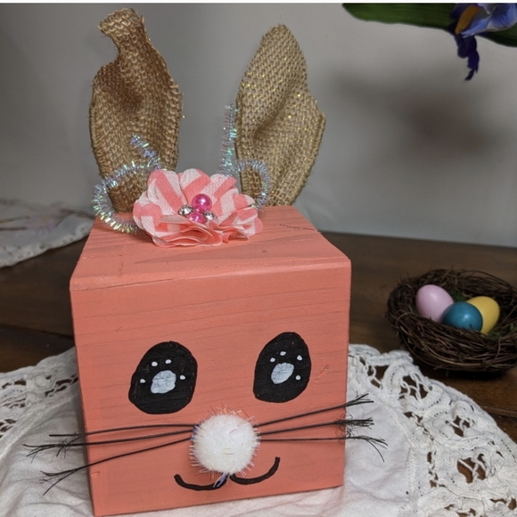 Hand Crafted | Accents | Wooden Block Bunny Pink | Poshmark